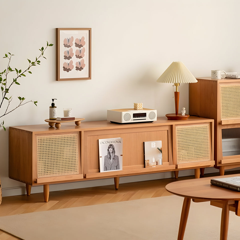 Wood TV Console with Rattan Doors for Media Storage – LaFloria Home Décor
